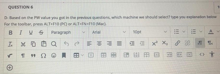 QUESTION 6 1 D- Based on the PW value you got in the | Chegg.com