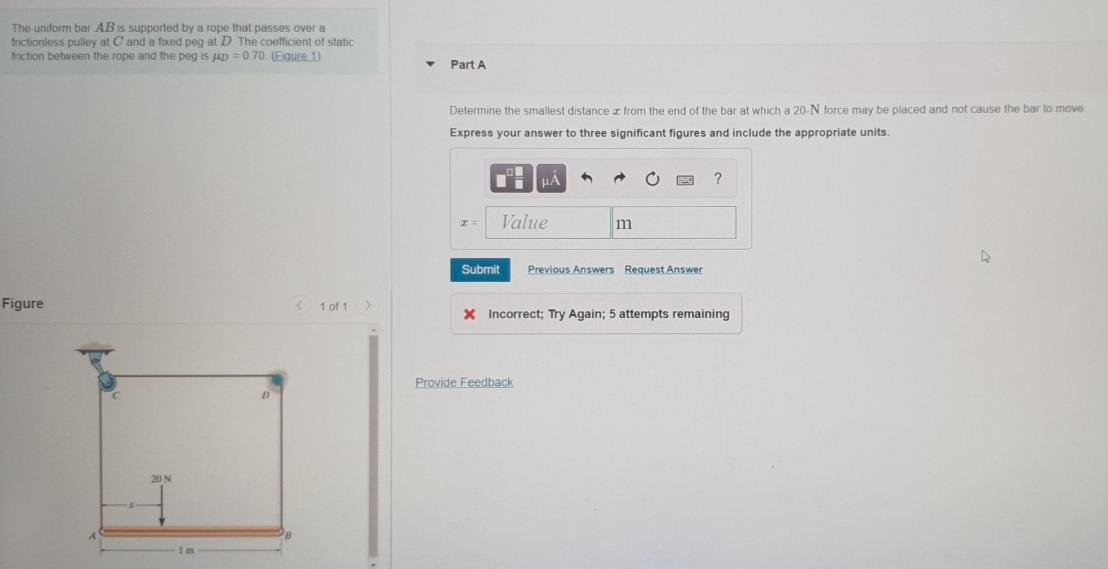 Solved The uniform bar AB is supported by a rope that passes | Chegg.com
