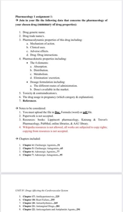 Solved Pharmacology I assignment : Join in your file the | Chegg.com