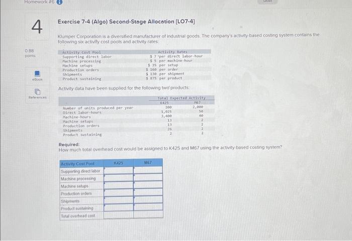Exercise 7.4 (Algo) Second-Stage Allocation [LO7-4] | Chegg.com