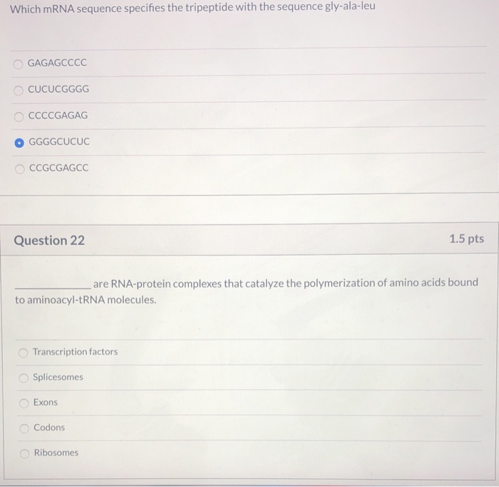 Solved Which mRNA sequence specifies the tripeptide with the | Chegg.com