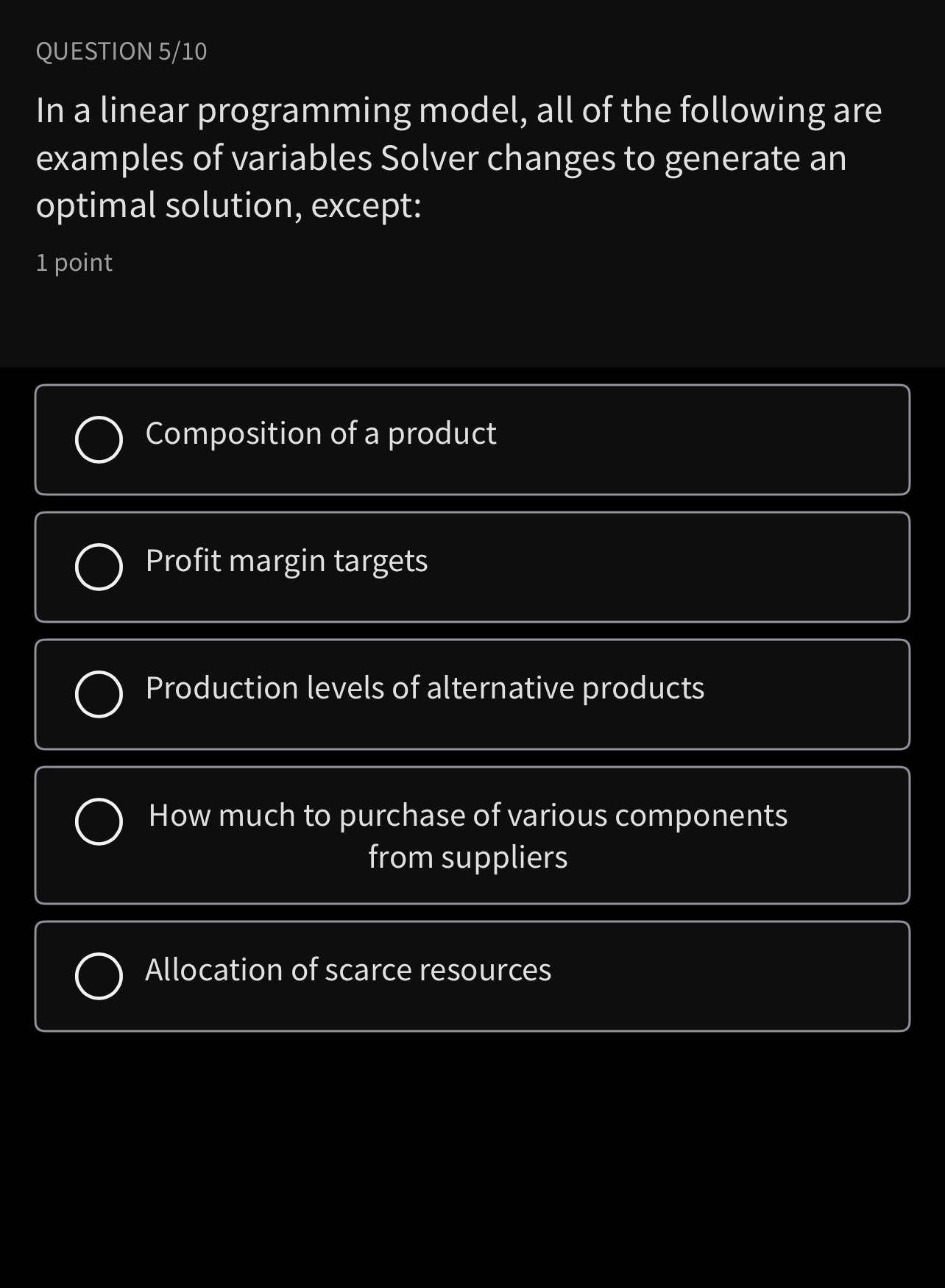 Solved QUESTION 510In a linear programming model, all of the | Chegg.com