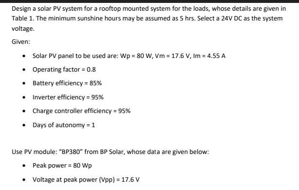 Solved Design a solar PV system for a rooftop mounted system | Chegg.com