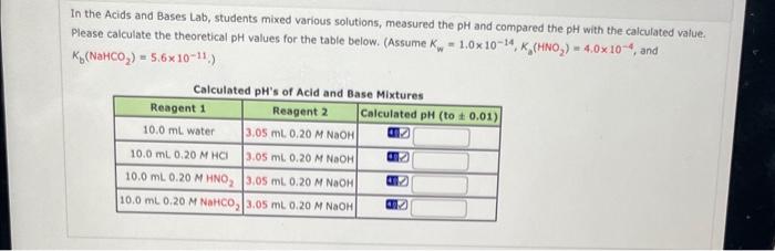 Solved In the Acids and Bases Lab, students mixed various | Chegg.com