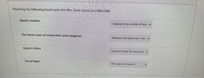 Matching the following based upon the film, Genie: | Chegg.com