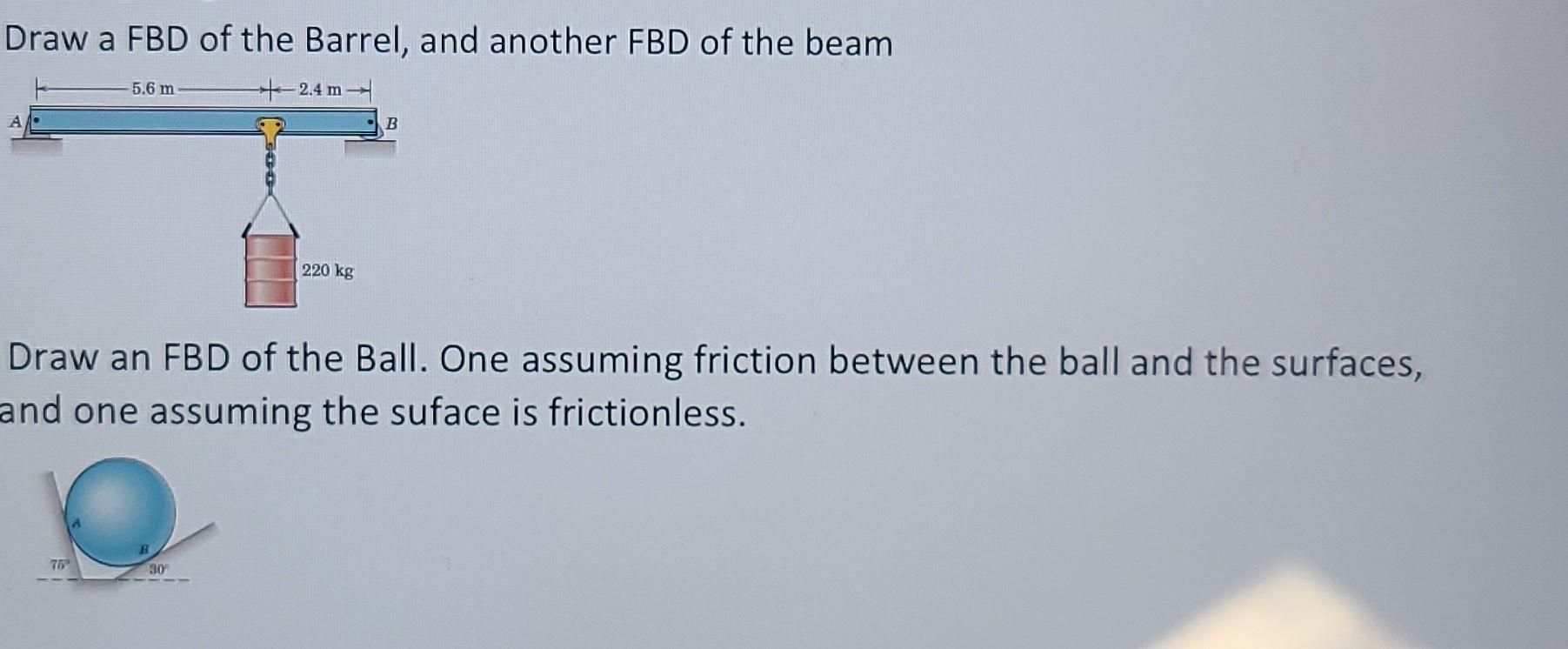 Solved Draw a FBD of the Barrel, and another FBD of the beam | Chegg.com