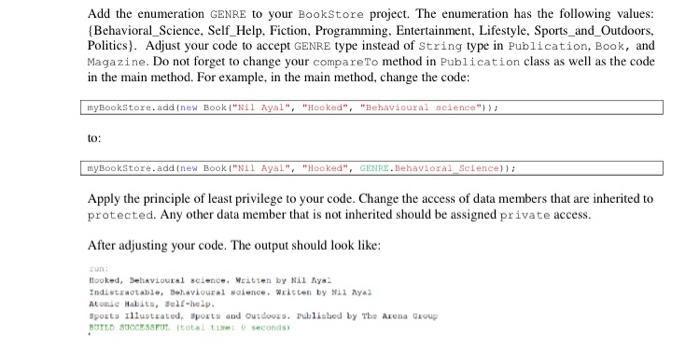 Solved Add the enumeration GENRE to your Bookstore project. | Chegg.com