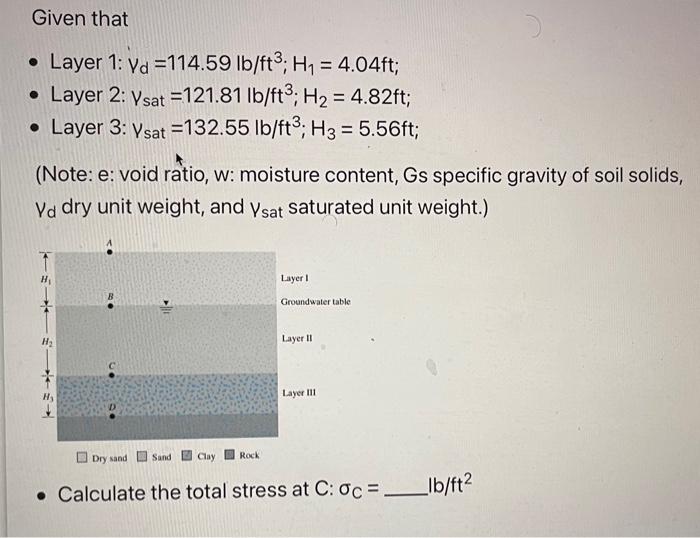 Solved Given that - Layer 1: Vd=114.59lb/ft3;H1=4.04ft; - | Chegg.com
