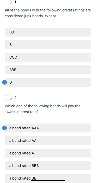 Solved 1. All of the bonds with the following credit ratings | Chegg.com
