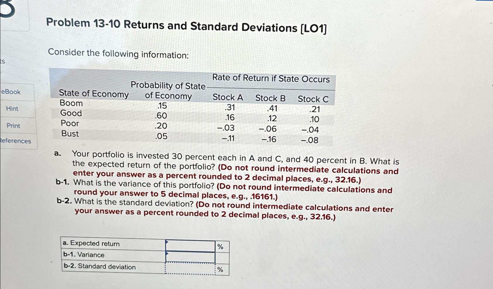 Solved Problem 13-10 ﻿Returns and Standard Deviations | Chegg.com