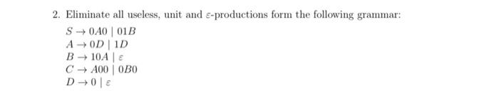Solved 2. Eliminate all useless, unit and ε-productions form | Chegg.com