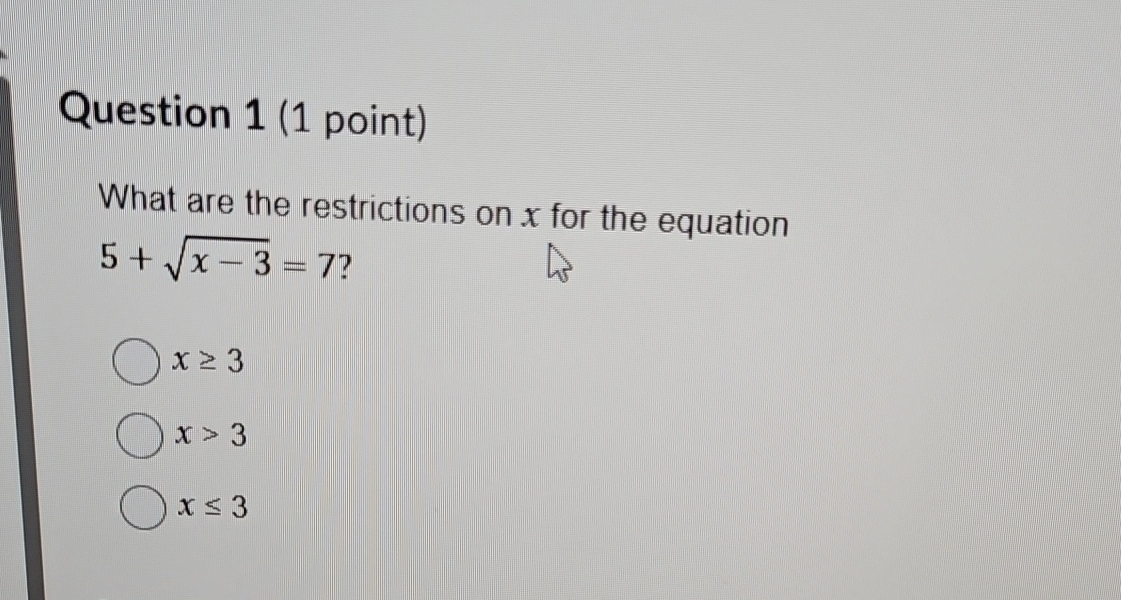 Solved Question 1 (1 ﻿point)What are the restrictions on x | Chegg.com