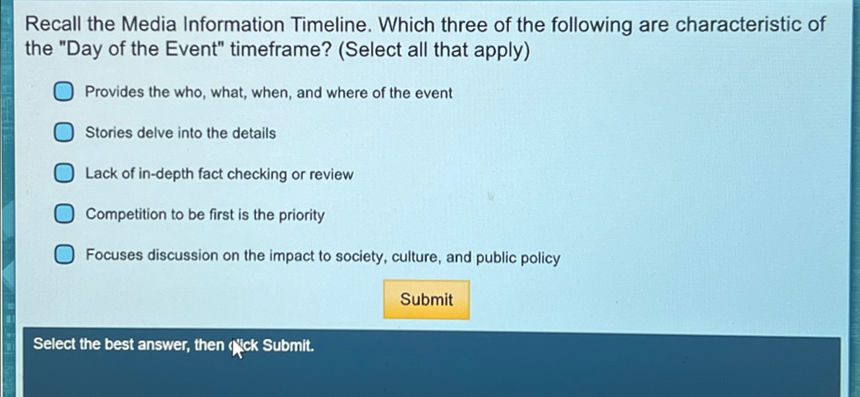 Solved Recall the Media Information Timeline. Which three of | Chegg.com