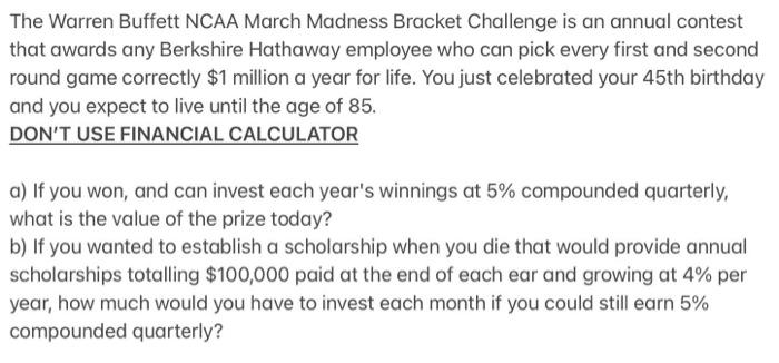 Solved The Warren Buffett NCAA March Madness Bracket | Chegg.com