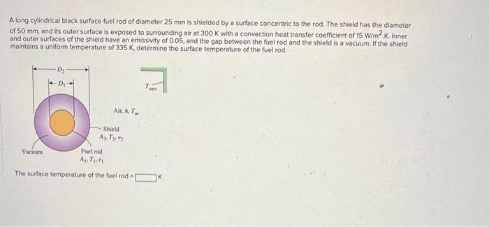 Solved A long cylindrical black surface fuel rod of diameter | Chegg.com
