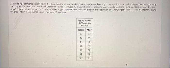 Solved A learn-to-type software program claims that it can | Chegg.com