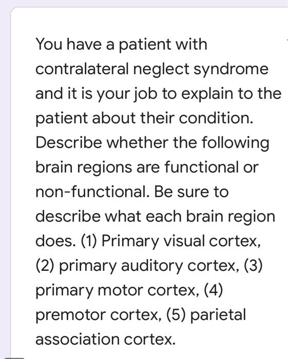 Solved You have a patient with contralateral neglect | Chegg.com
