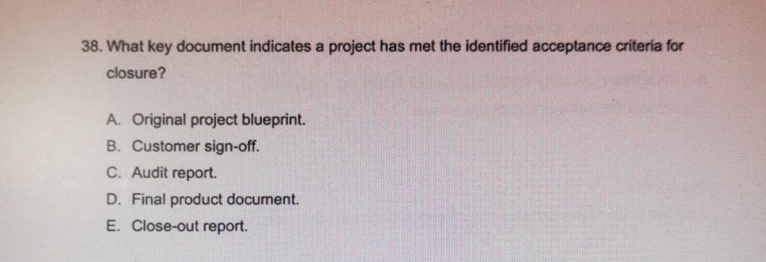 Solved What key document indicates a project has met the | Chegg.com