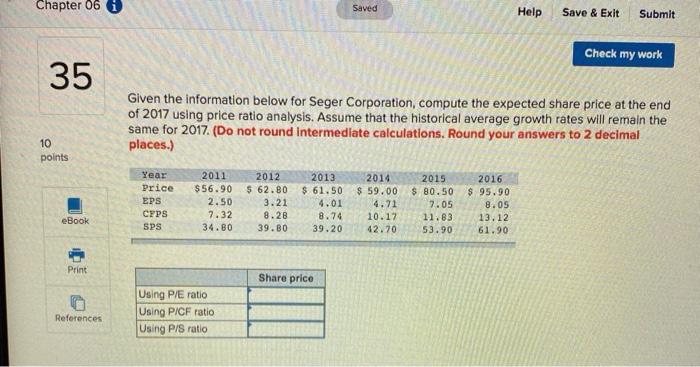 Solved Chapter 06 Saved Help Save & Exit Submit Check my | Chegg.com