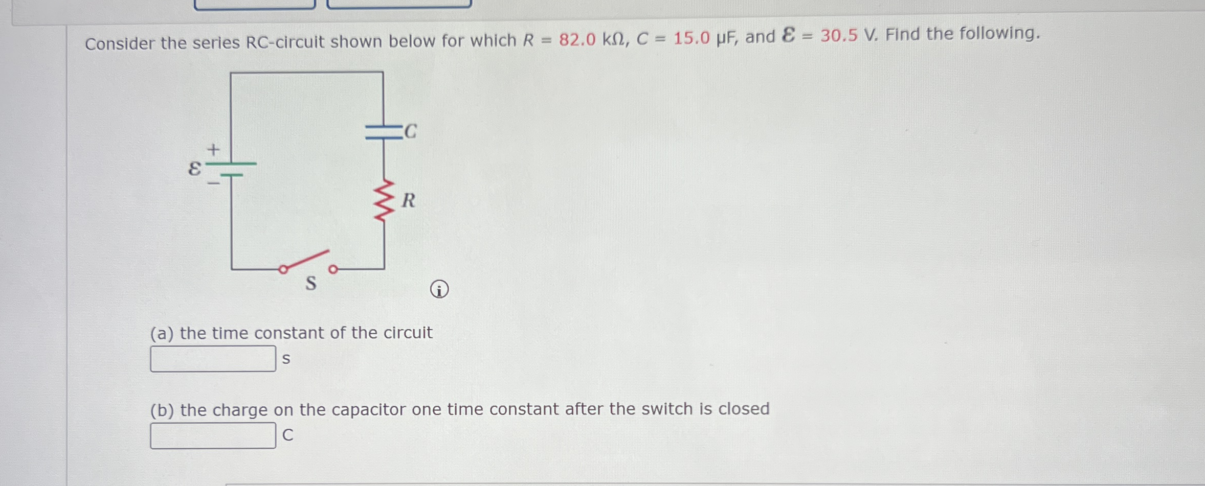 Solved Consider the series RC-circuit shown below for which | Chegg.com