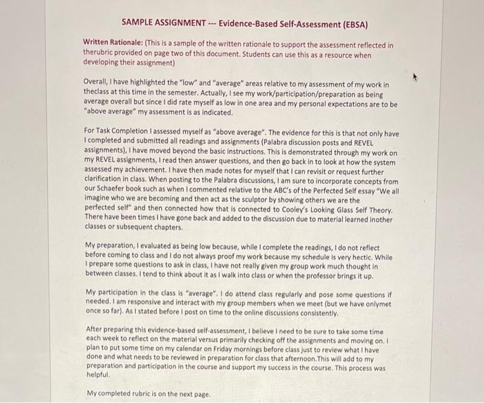 Evidence-Based Self-Assessment (EBSA) As you complete | Chegg.com