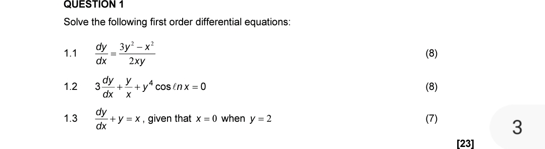 Solved QUESTION 1Solve the following first order | Chegg.com