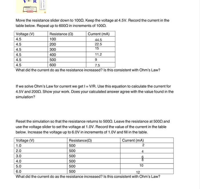 Solved Open the PhET simulation Ohm's Law simulation. V-R | Chegg.com