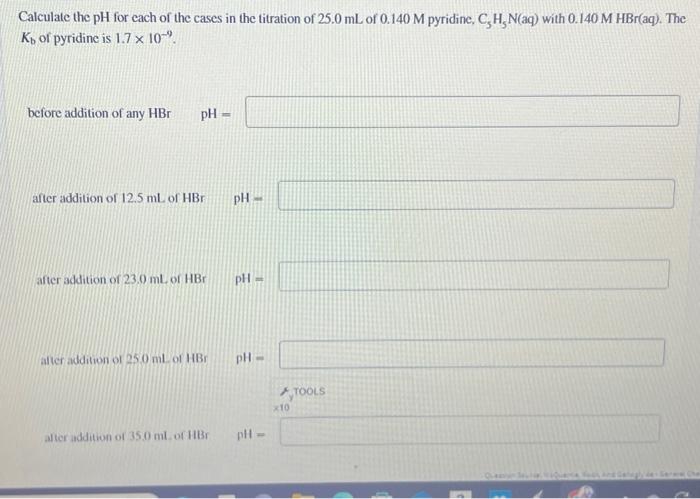 Solved Calculate the pH for each of the cases in the | Chegg.com