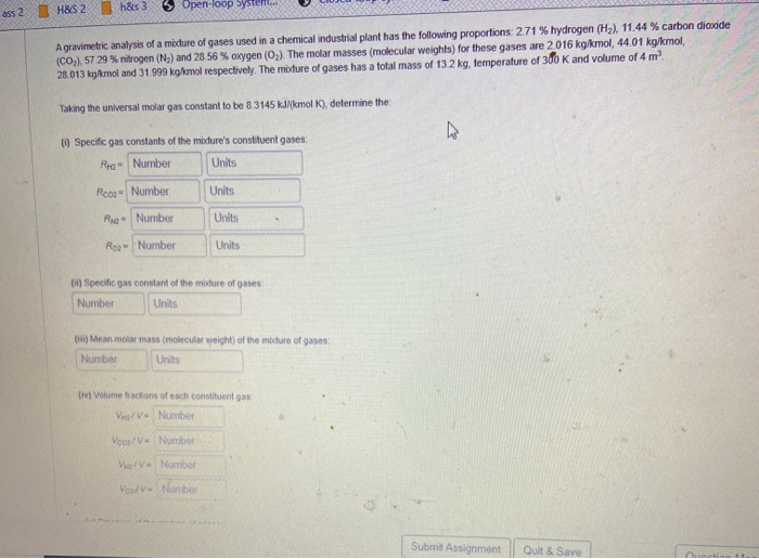 Solved A gravimetric analysis of a mixture of gases used in | Chegg.com