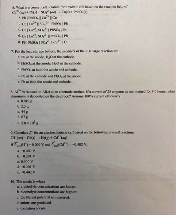 Solved 6. What is a correct cell notation for a voltaic cell | Chegg.com