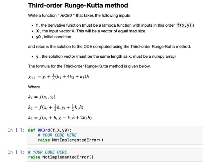 Solved Third Order Runge Kutta Method Write A Function