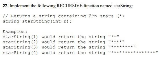 Solved 27. Implement the following RECURSIVE function named | Chegg.com