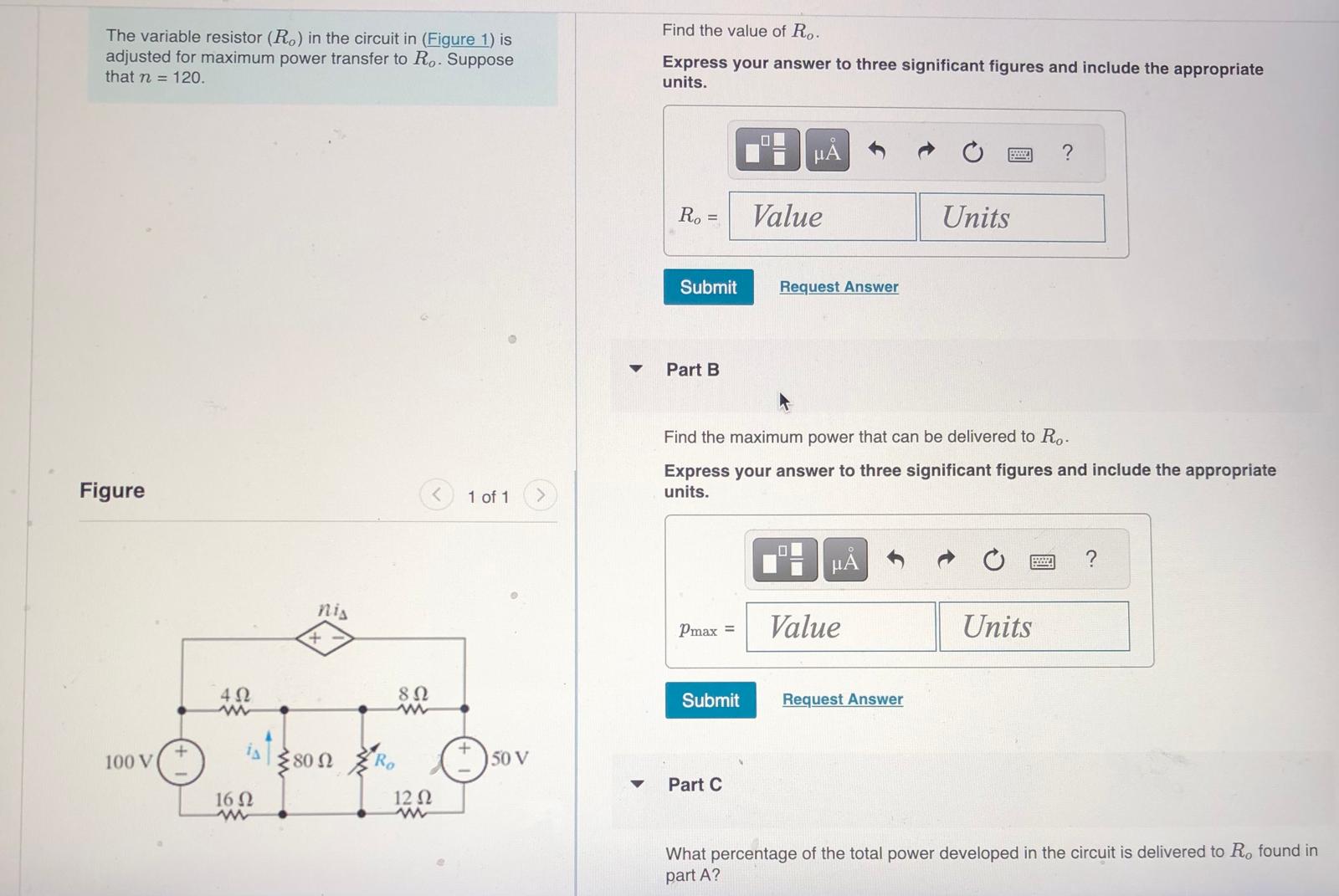 Solved The variable resistor (Ro) ﻿in the circuit in (Figure | Chegg.com