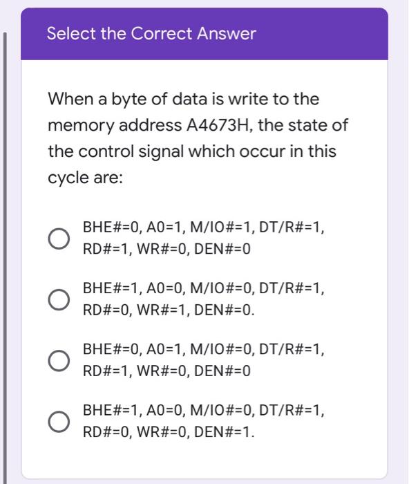 Solved Select the Correct Answer When a byte of data is | Chegg.com