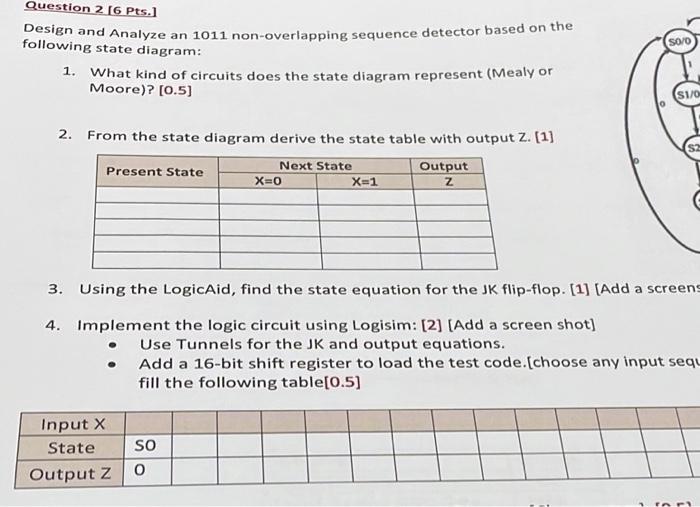 Design and Analyze an 1011 non-overlapping sequence | Chegg.com