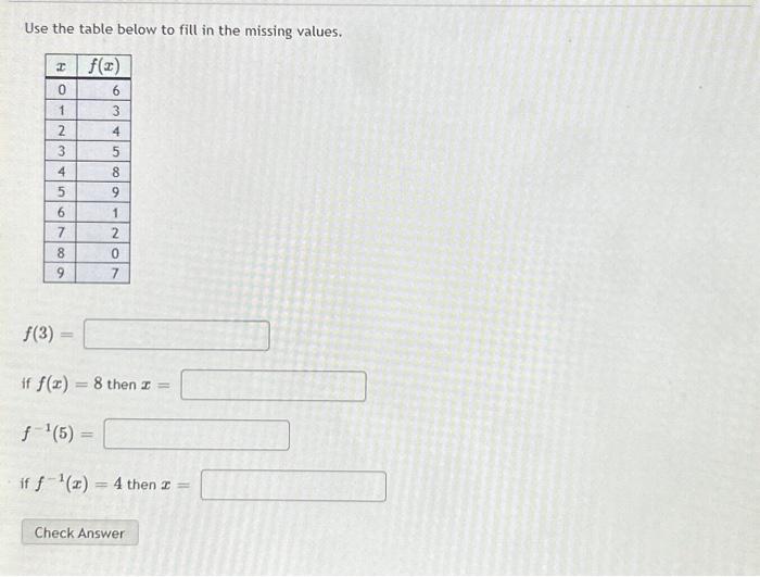 Solved Use The Table Below To Fill In The Missing Values