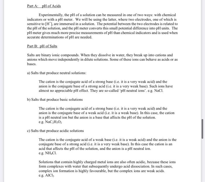 17 Part A. Measurement of the pH of acids IpH Part | Chegg.com