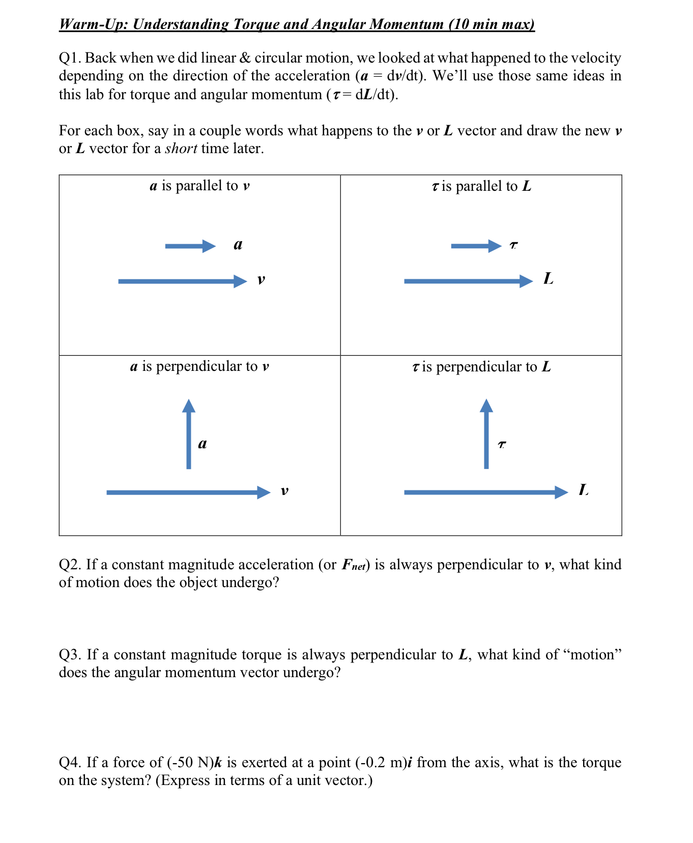Solved Warm-Up: Understanding Torque and Angular Momentum | Chegg.com