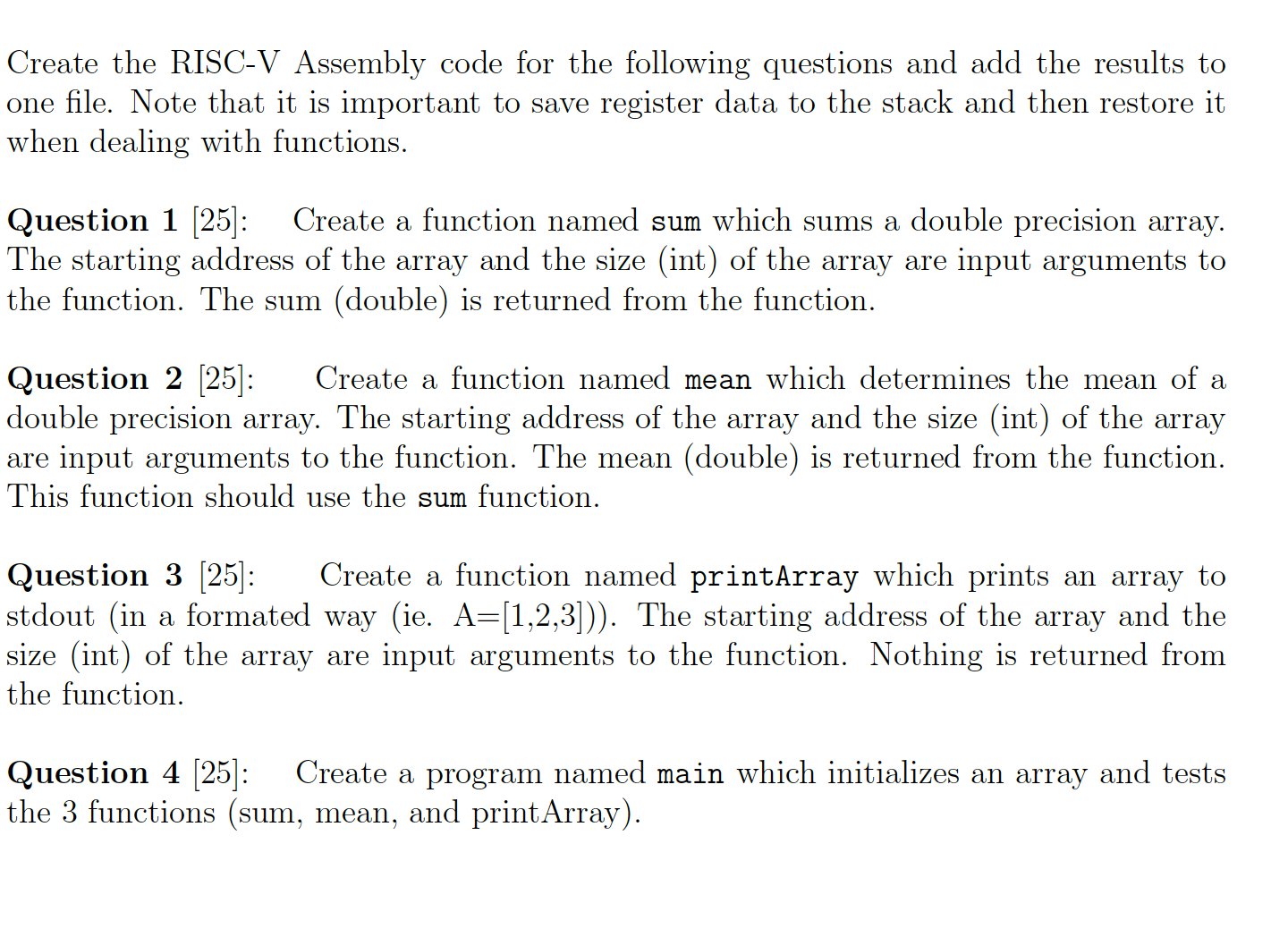 Solved Create the RISC-V Assembly code for the following | Chegg.com