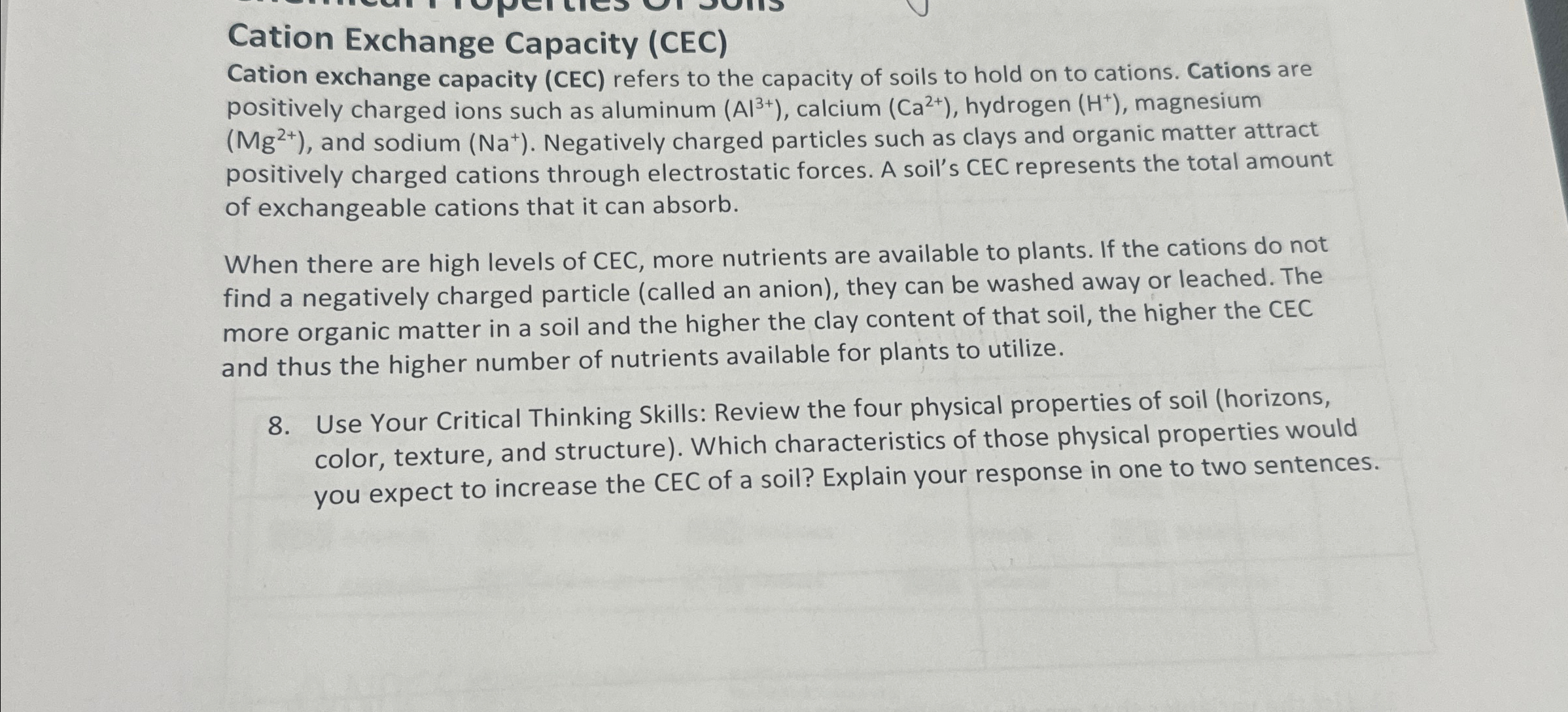 Solved Cation Exchange Capacity (CEC)Cation exchange | Chegg.com