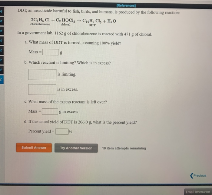 Solved DDT (References) DDT, an insecticide harmful to fish, | Chegg.com
