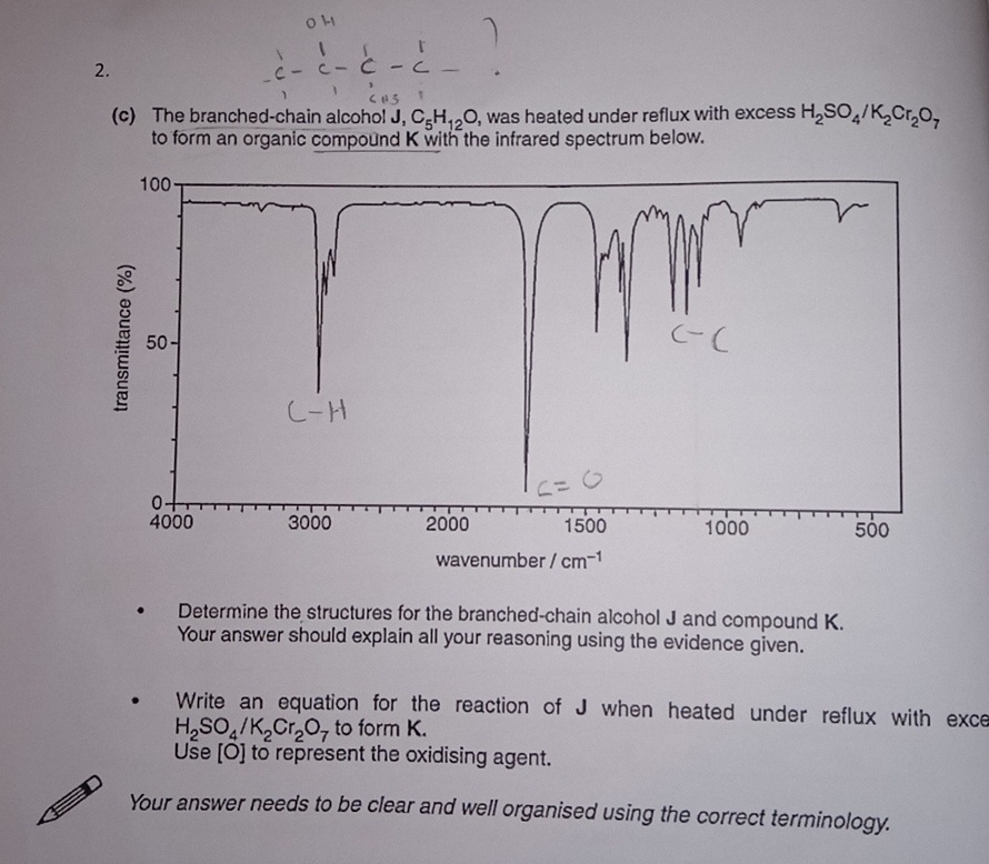 Solved (c) ﻿The branched-chain alcohol J,C5H12O, ﻿was heated | Chegg.com