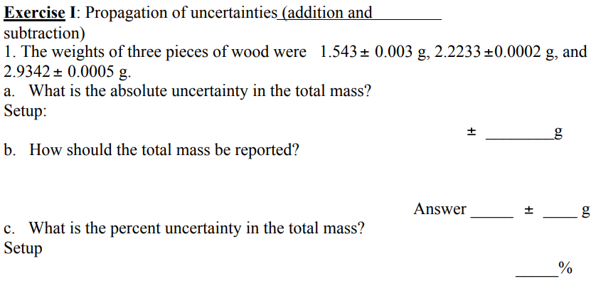 Solved Exercise I: Propagation of uncertainties (addition | Chegg.com