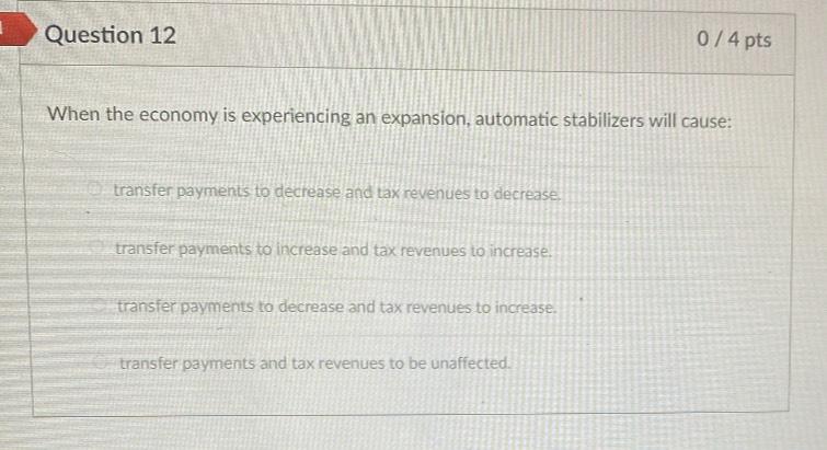 Solved Question 1204 ptsWhen the economy is experiencing an | Chegg.com Solved Question 1204 ptsWhen the economy is experiencing an | Chegg.com