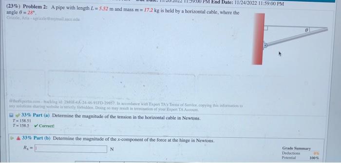 Solved (23\%) Problem 2: A pipe with length L=5.52 m and | Chegg.com