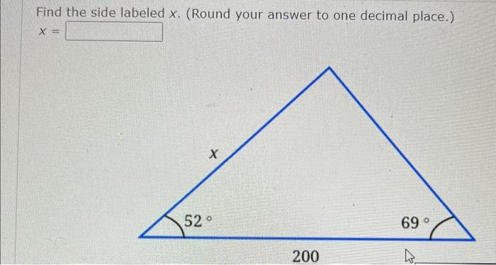 Solved Find the side labeled x. (Round your answer to one | Chegg.com