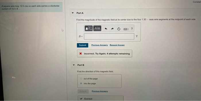 Solved Constan A square wire loop 12.0 cm on each side | Chegg.com