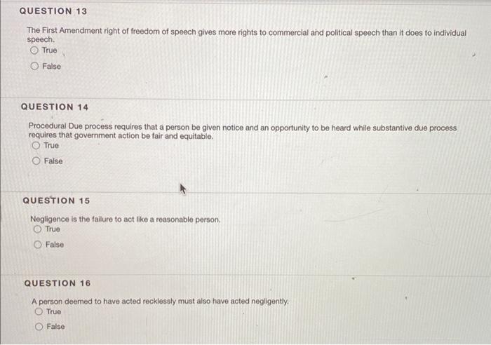 Solved QUESTION 13 The First Amendment right of freedom of | Chegg.com