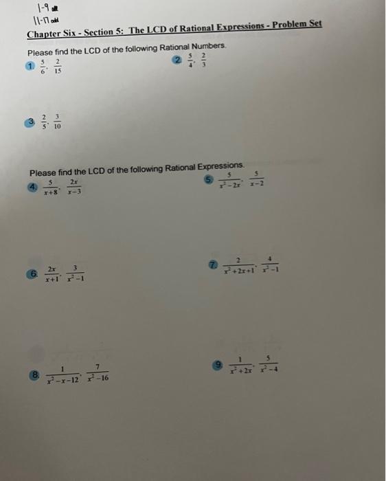Solved Please find the LCD of the following Rational | Chegg.com