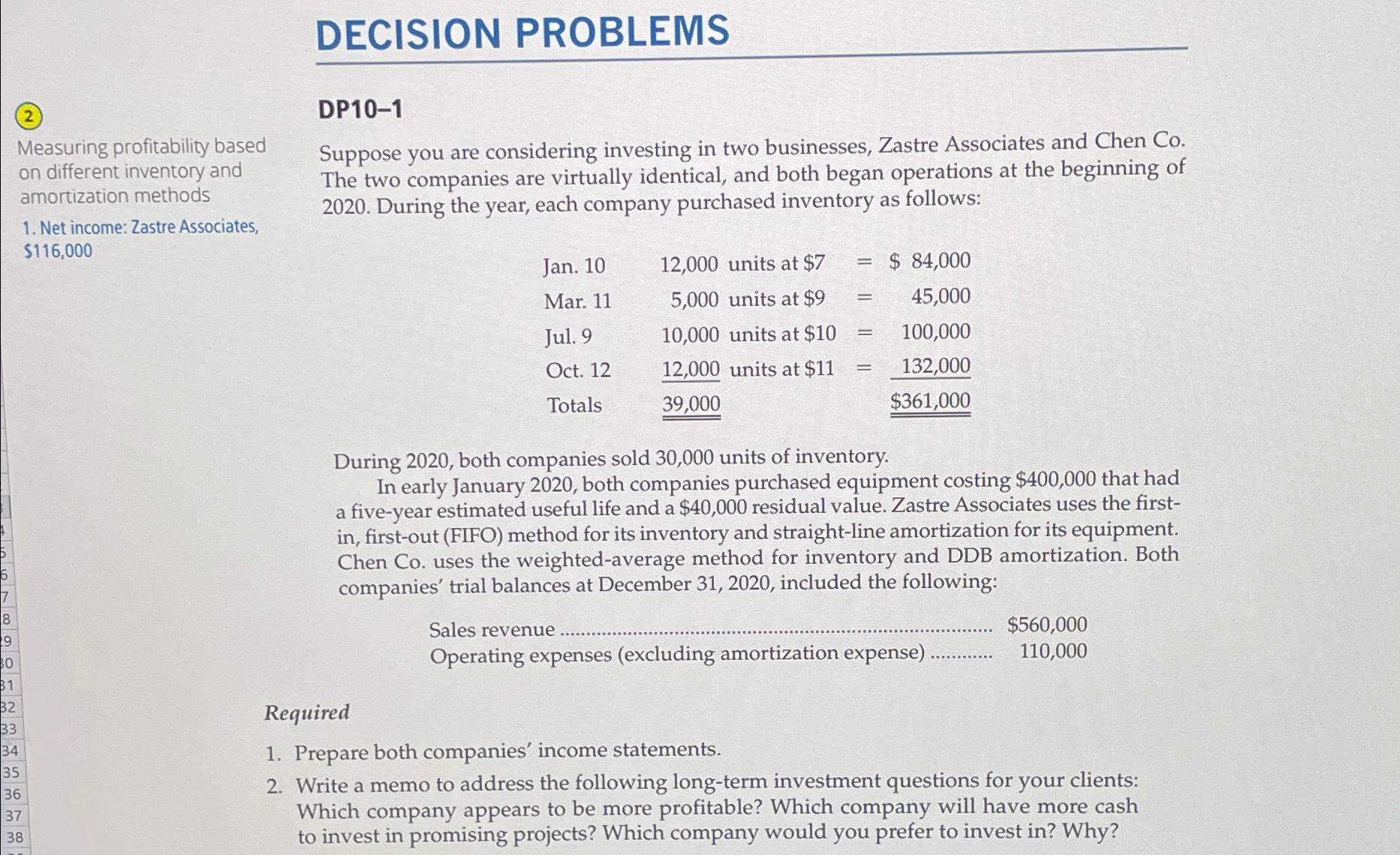 Solved DECISION PROBLEMS(2)Measuring profitability based on | Chegg.com